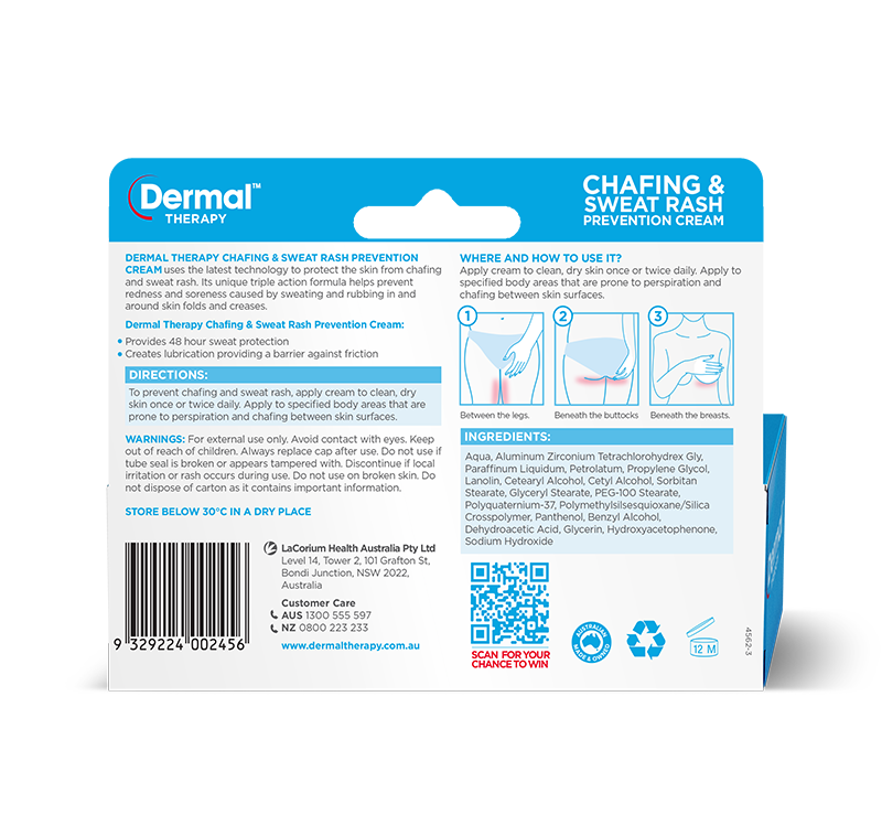 Dermal Therapy Chafing & Sweat Rash Prevention Cream 75g - Diabetes SA